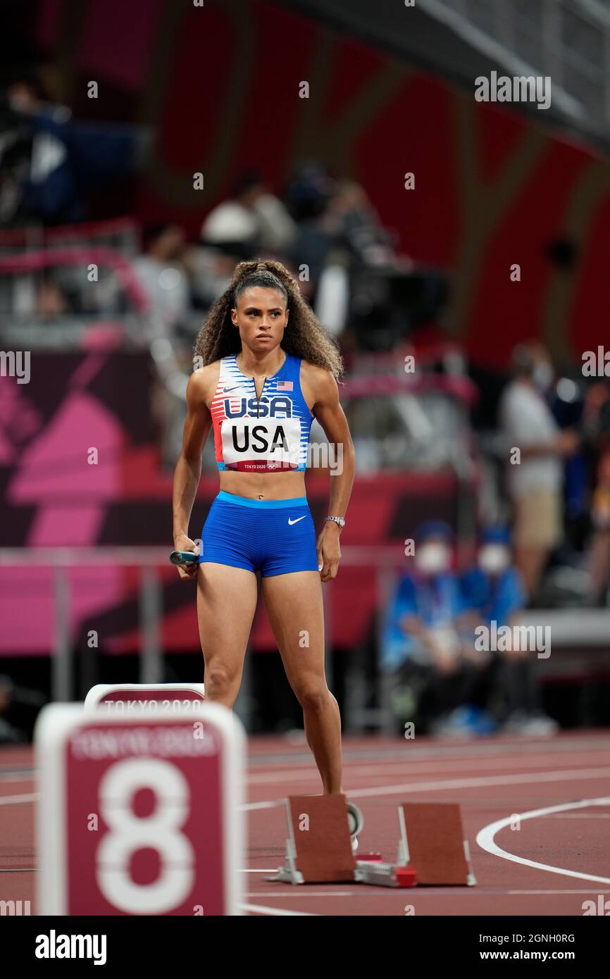 Sydney McLaughlin competing in the 2020 Tokyo Olympics Stock Photo - Alamy