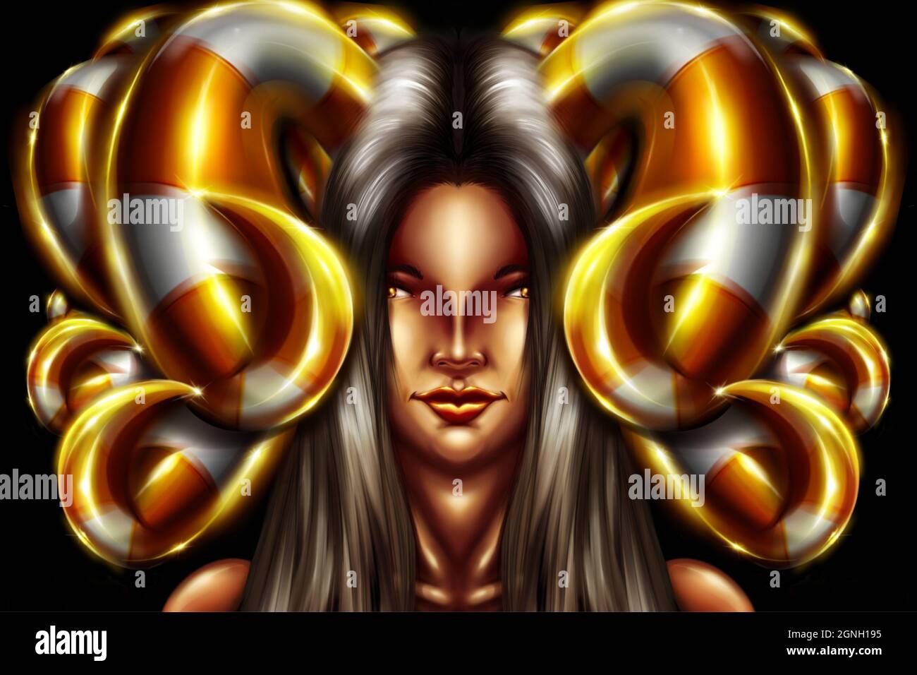 Amazing conceptual illustration of a woman with antlers Stock Photo - Alamy