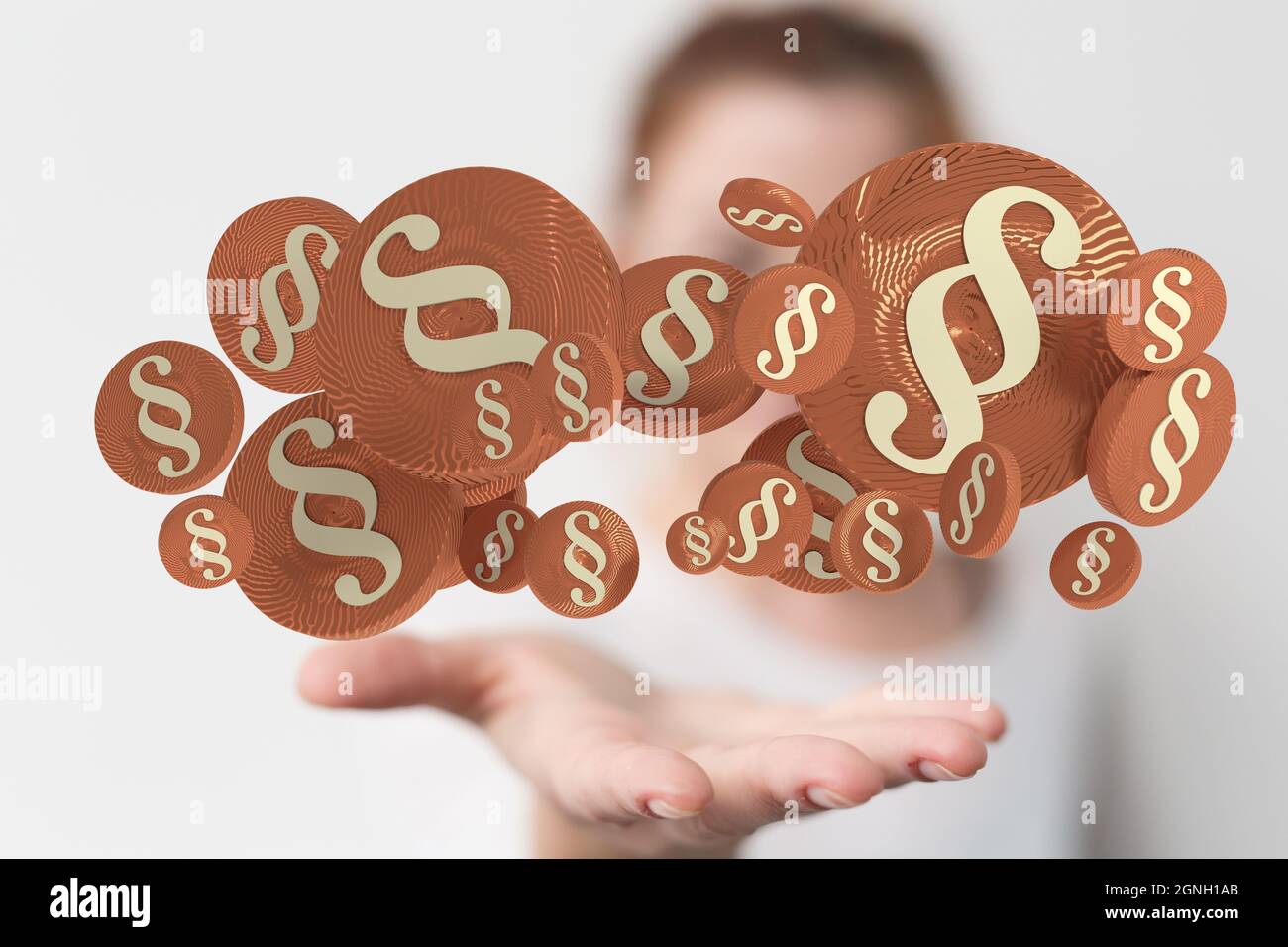 3d rendering of section signs, floating near a hand Stock Photo - Alamy