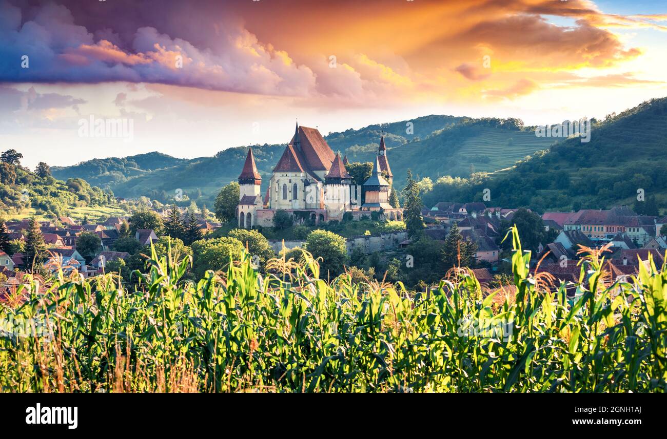 Amazing summer view of fortified Church of Biertan, UNESCO World ...