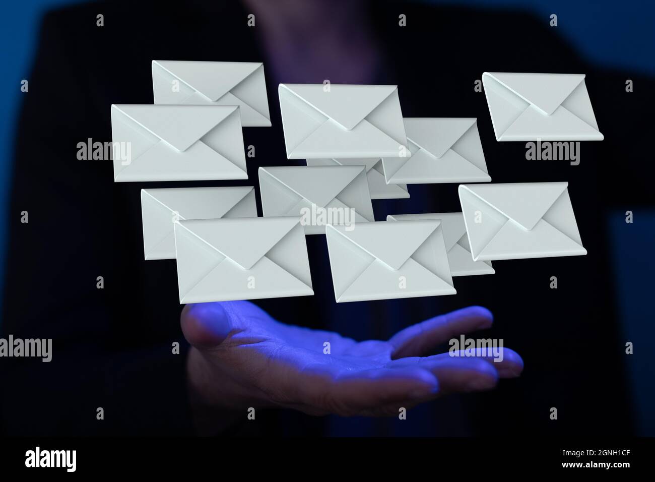 3d rendering of emails floating near a hand, Electronic Communication ...
