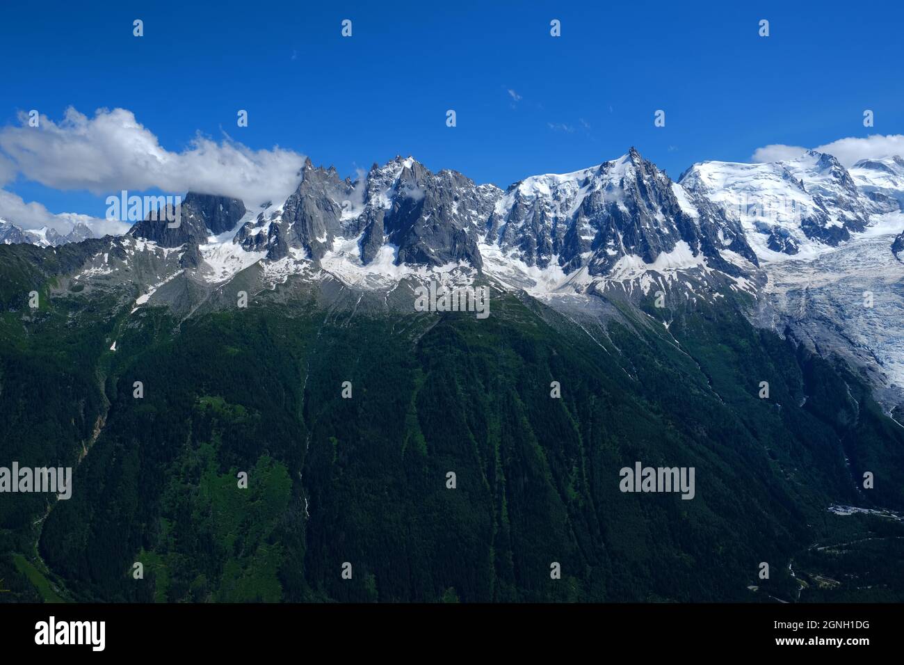 Amazing view with Mont Blanc massif, Bossons and Taconnaz Glaciers seen ...