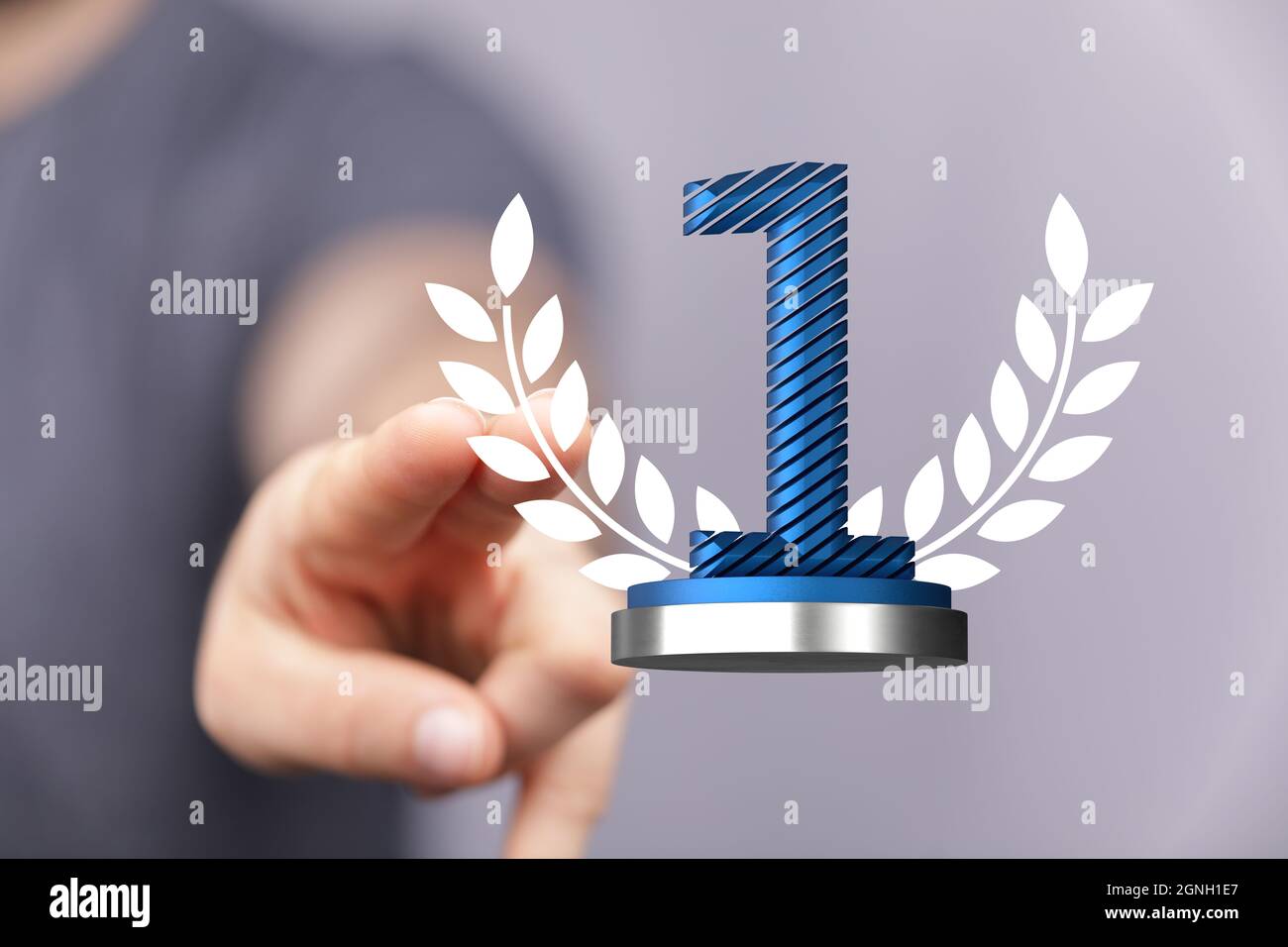 3d rendering of the first-place trophy near a hand Stock Photo - Alamy