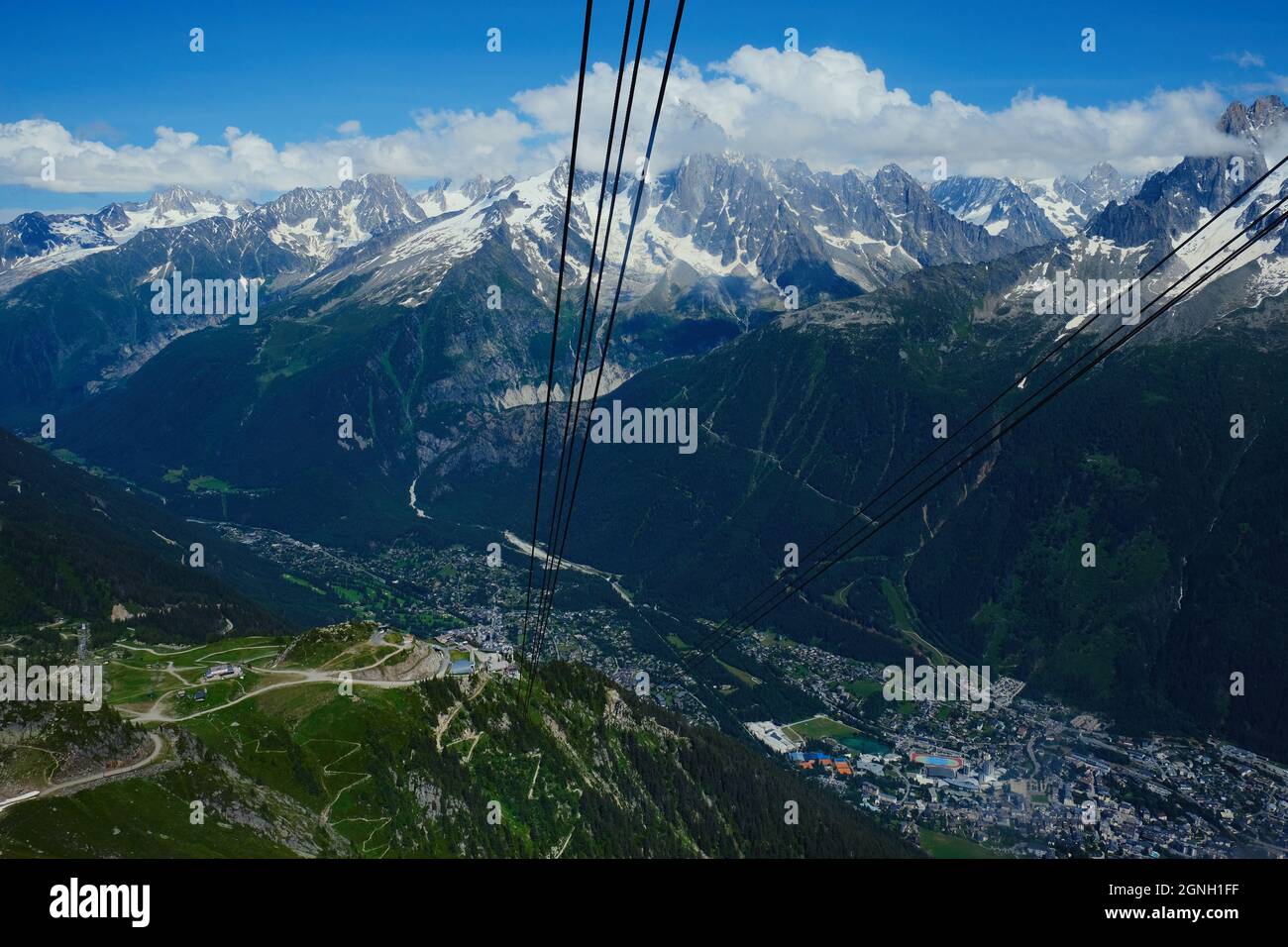 Mont Blanc massif and Chamonix Valley seen from Brevent mountains ...