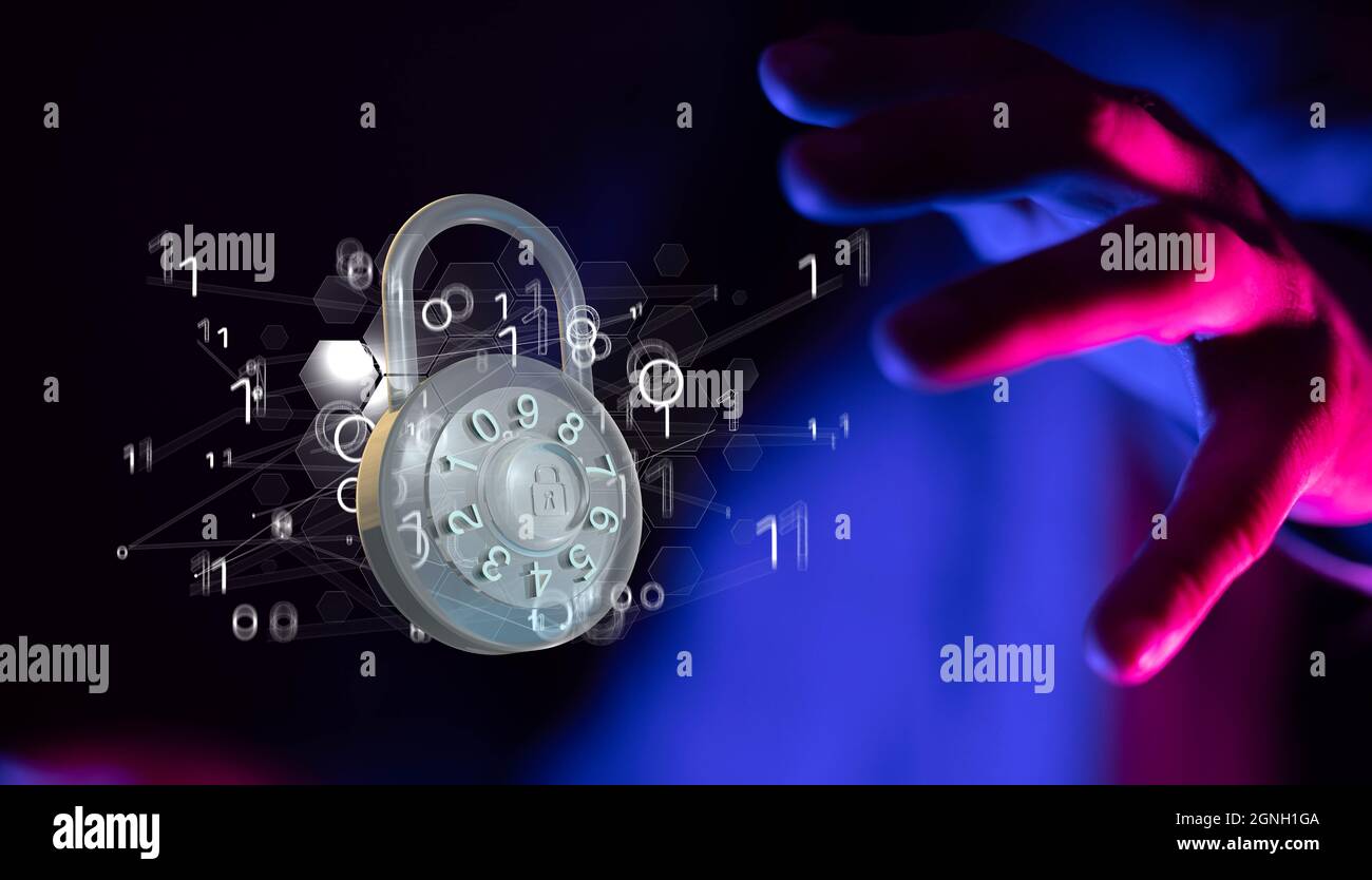 3d rendering of cybersecurity and information or network protection ...