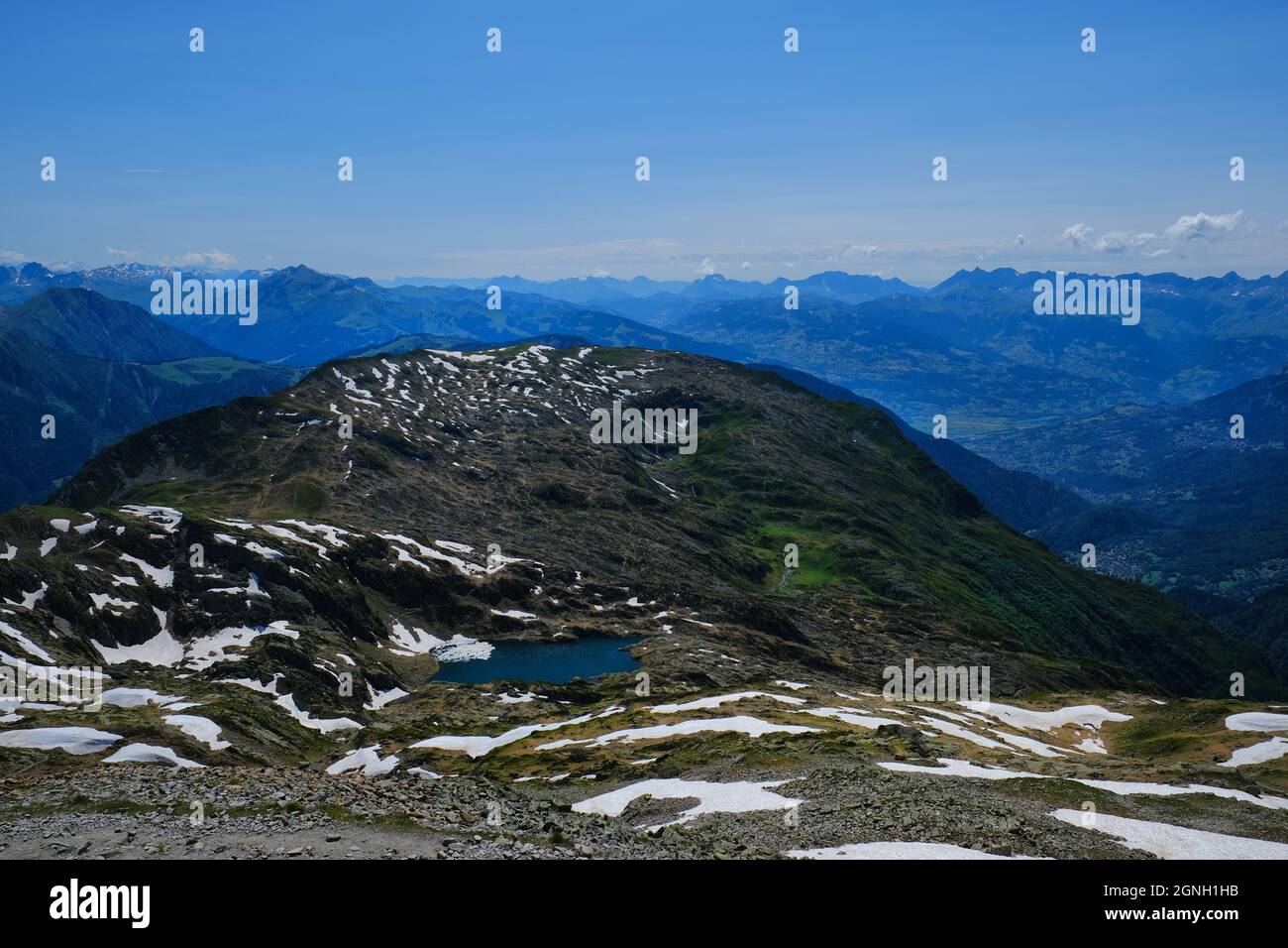 Brevent mountains. Amazing scenic view with beautiful Brevent Lake ...