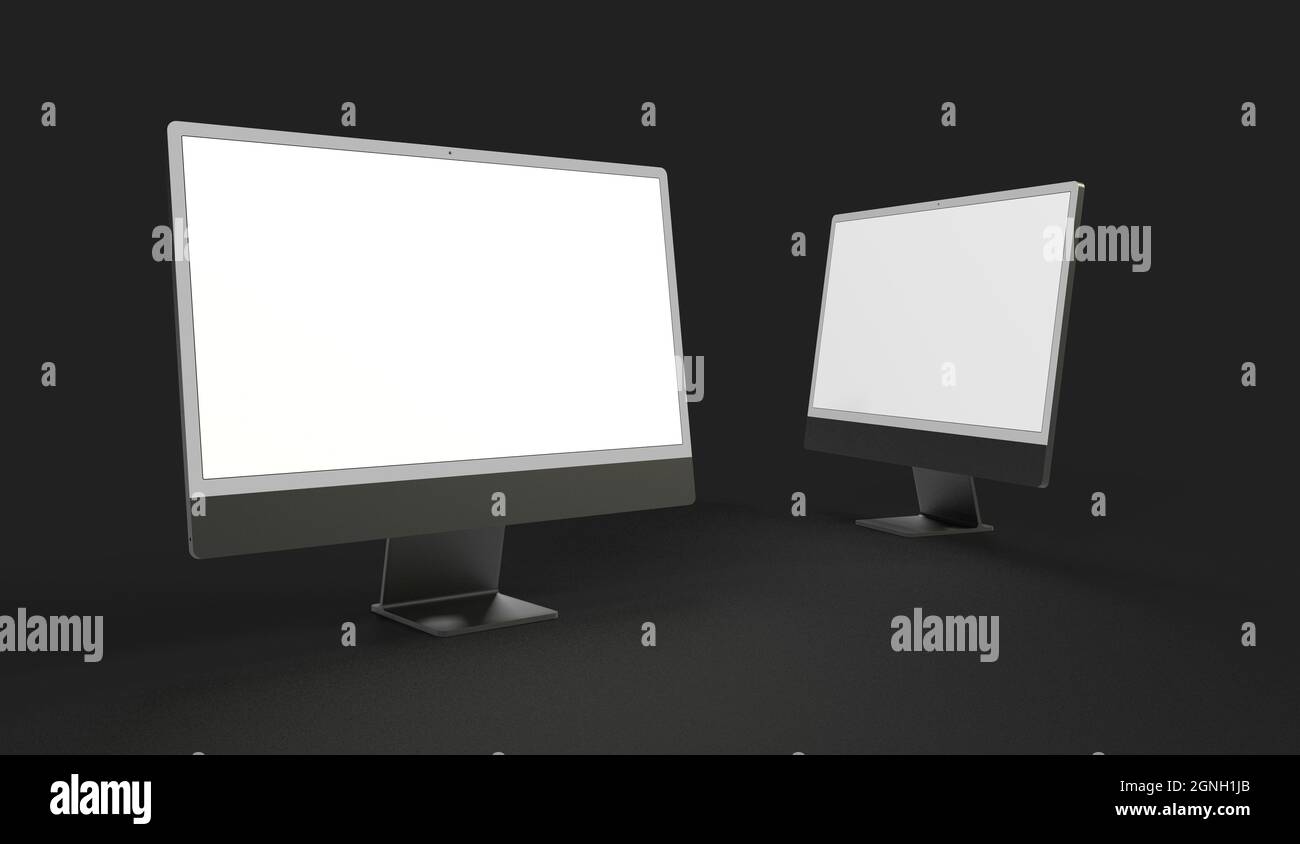 3D rendering of two Realistic Computer screens with copy space isolated ...