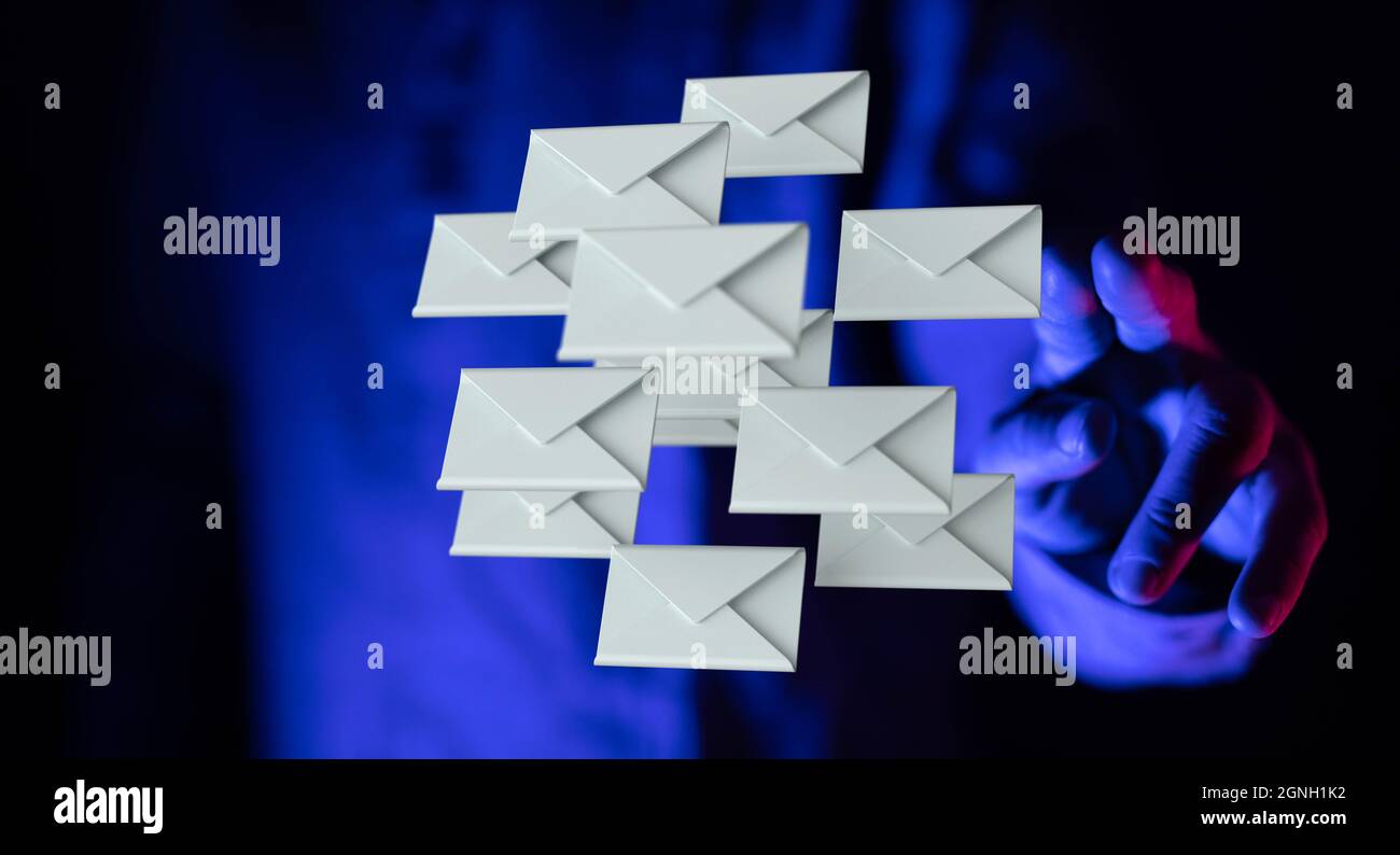 3d rendering of emails floating near a hand, Electronic Communication ...