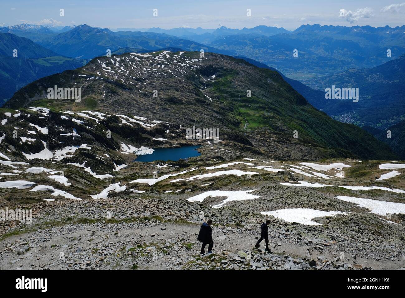 Hiking on the Brevent mountains. Amazing scenic view with beautiful ...