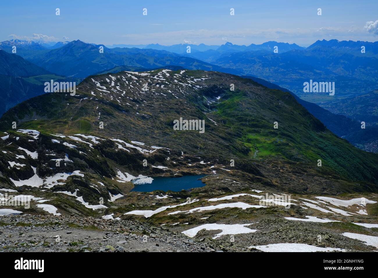 Brevent mountains. Amazing scenic view with beautiful Brevent Lake ...