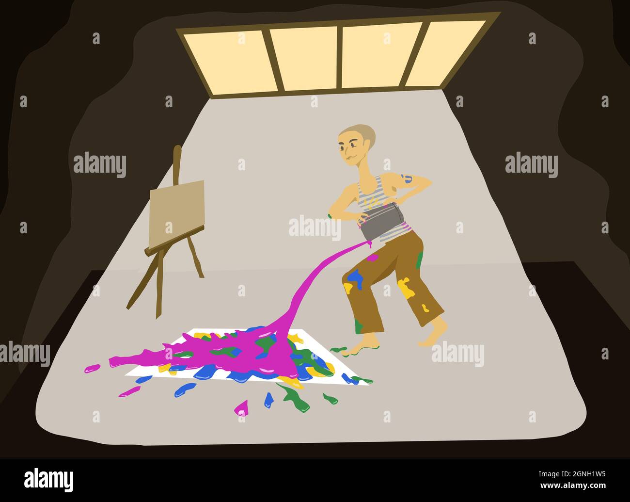 Painter Mixing Color gor artwork make a Mess of his atelier ...