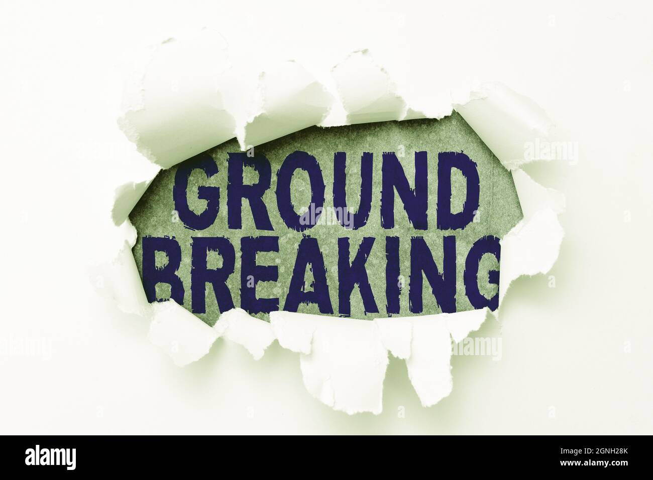 Writing displaying text Groundbreaking. Conceptual photo Very new and a ...