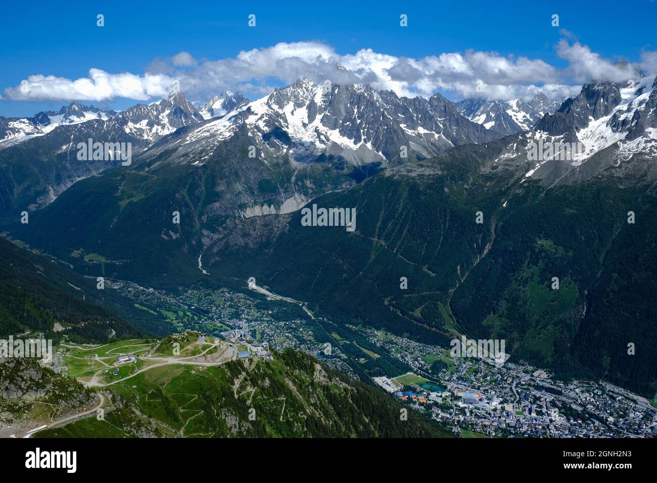 Amazing view with Mont Blanc massif, Bossons and Taconnaz Glaciers seen ...