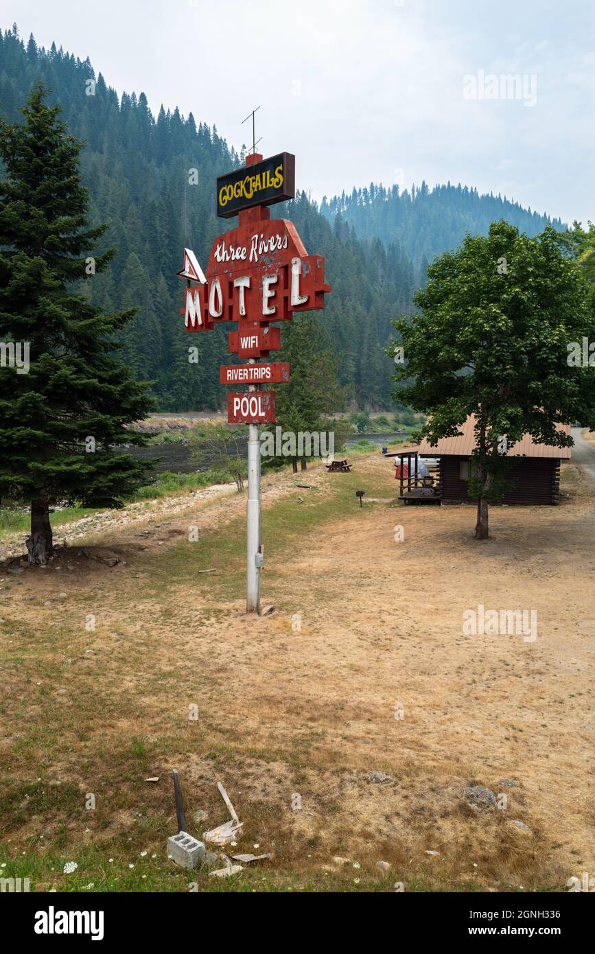 A sign for the Three Rivers Motel in Lowell, Idaho, USA Stock Photo - Alamy
