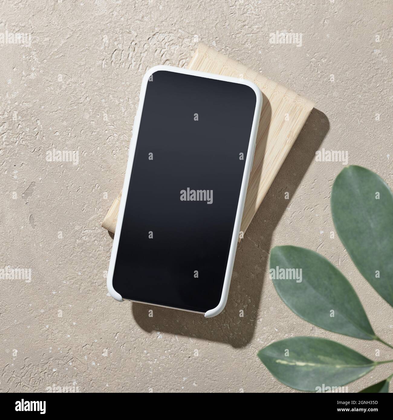 smartphone on beige color table, top view Stock Photo - Alamy