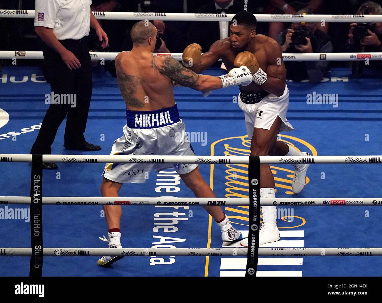 Anthony Joshua in action against Oleksandr Usyk in the WBA, WBO, IBF and IBO World Heavyweight ...