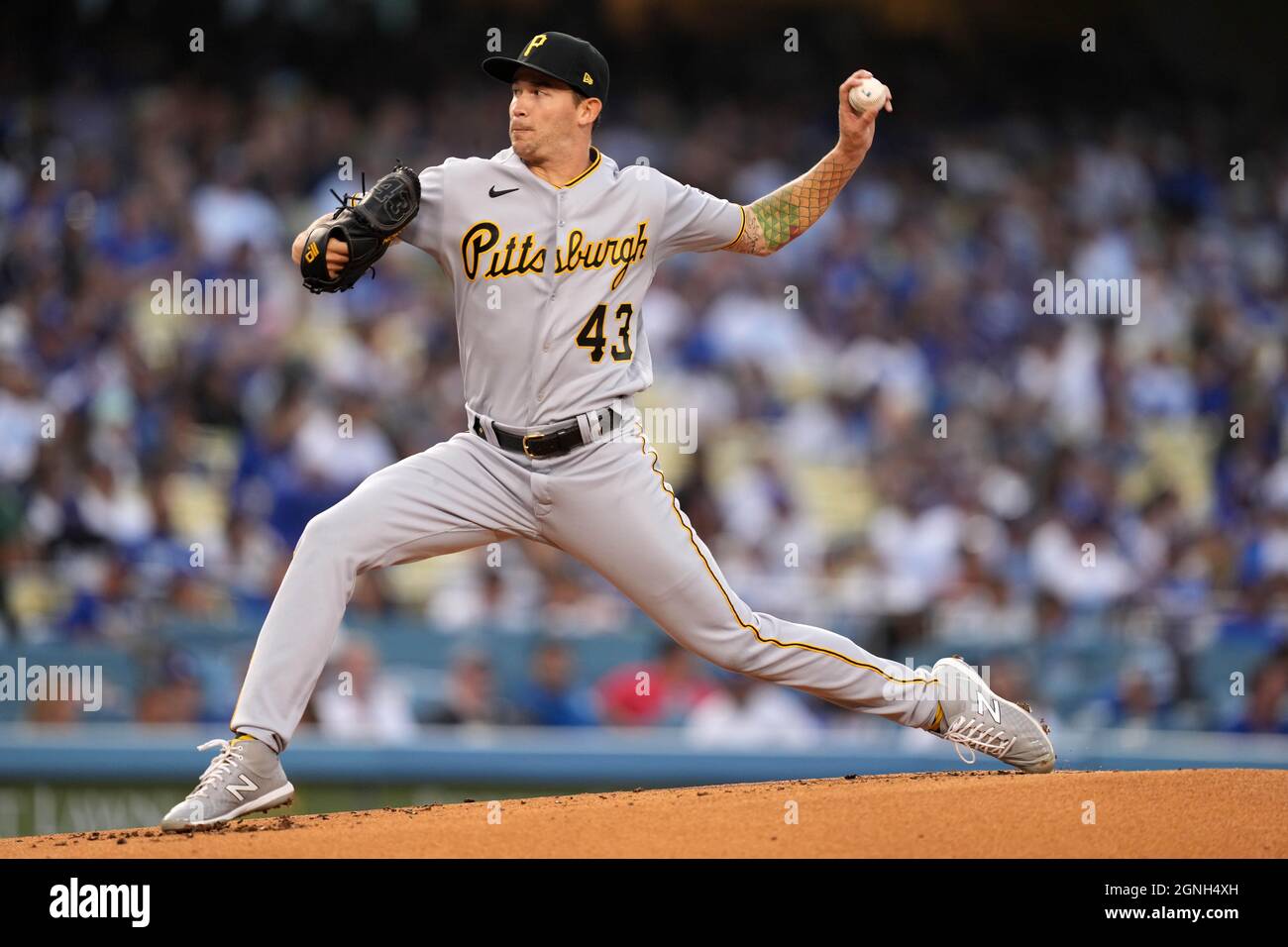 Pittsburgh Pirates starting pitcher Steven Brault (43) delivers a pitch ...