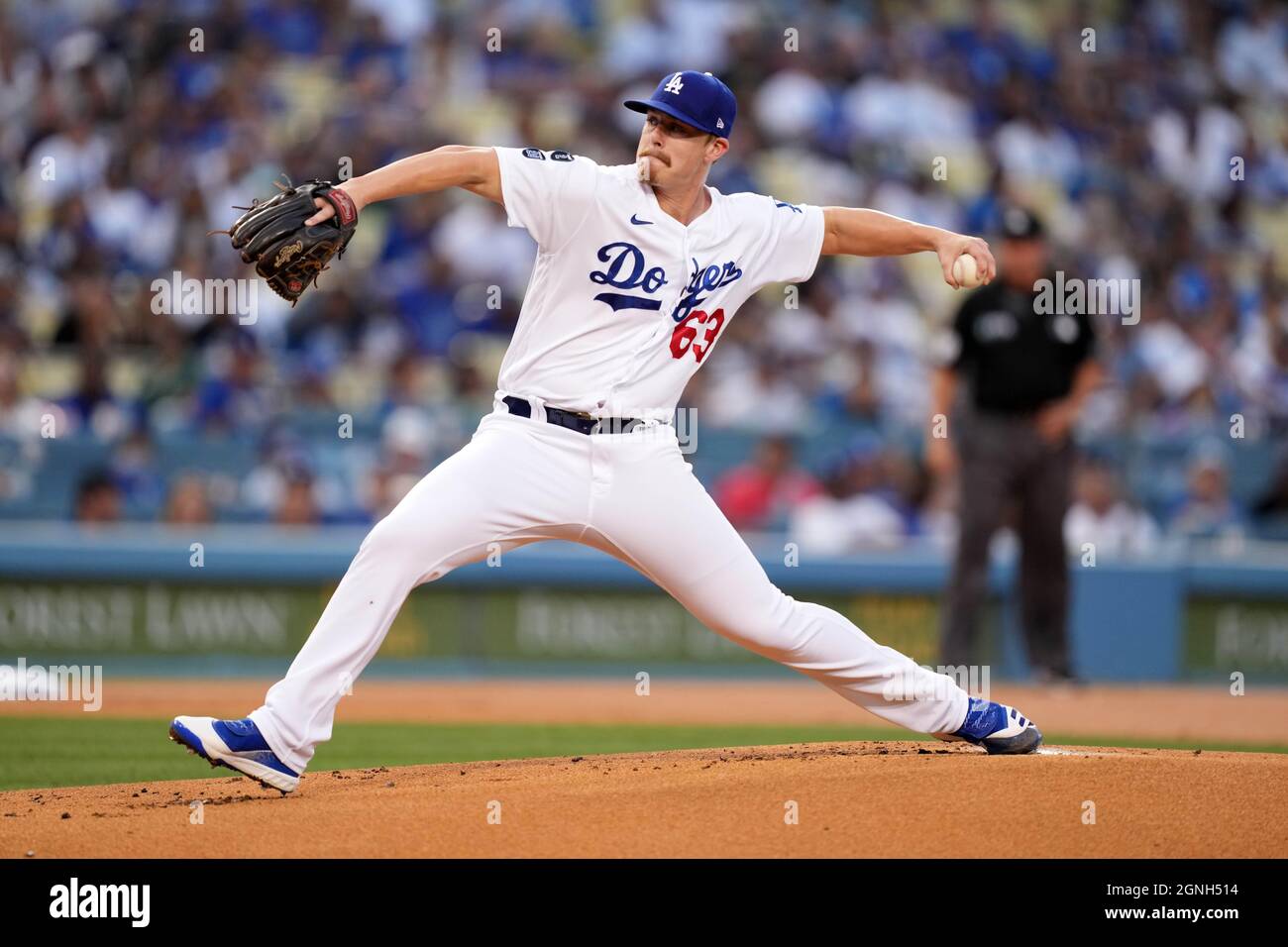 Los Angeles Dodgers relief pitcher Justin Bruihl (63) delivers a pitch ...