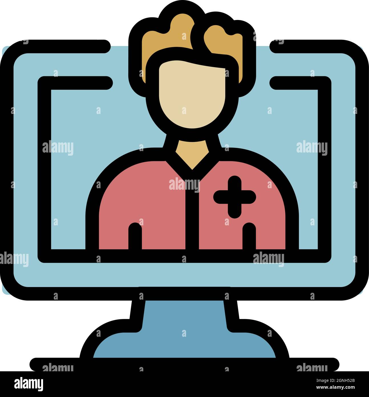 Doctor on screen icon. Outline doctor on screen vector icon color flat ...