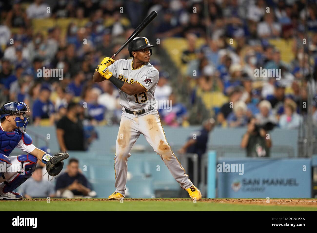 Pittsburgh Pirates third baseman Ke'Bryan Hayes (13) bats against the ...