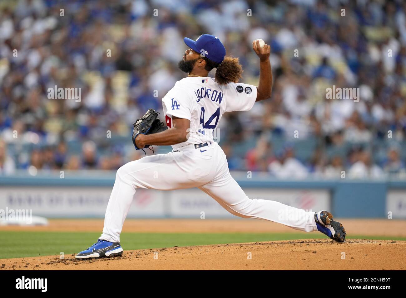 Los Angeles Dodgers pitcher Andre Jackson (94) throws in his MLB debut ...