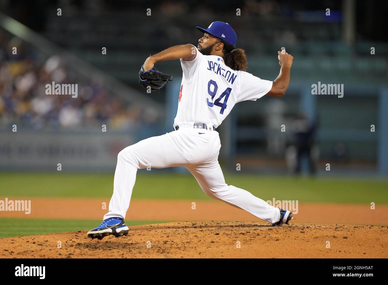 Los Angeles Dodgers pitcher Andre Jackson (94) throws in his MLB debut ...