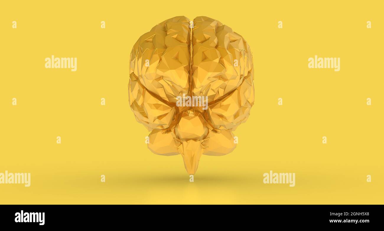3d rendering of yellow Human brain activity with plexus lines Stock ...