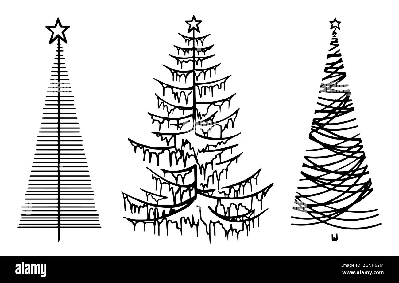 Set Christmas tree stylized sketch. Illustration for the New Year ...