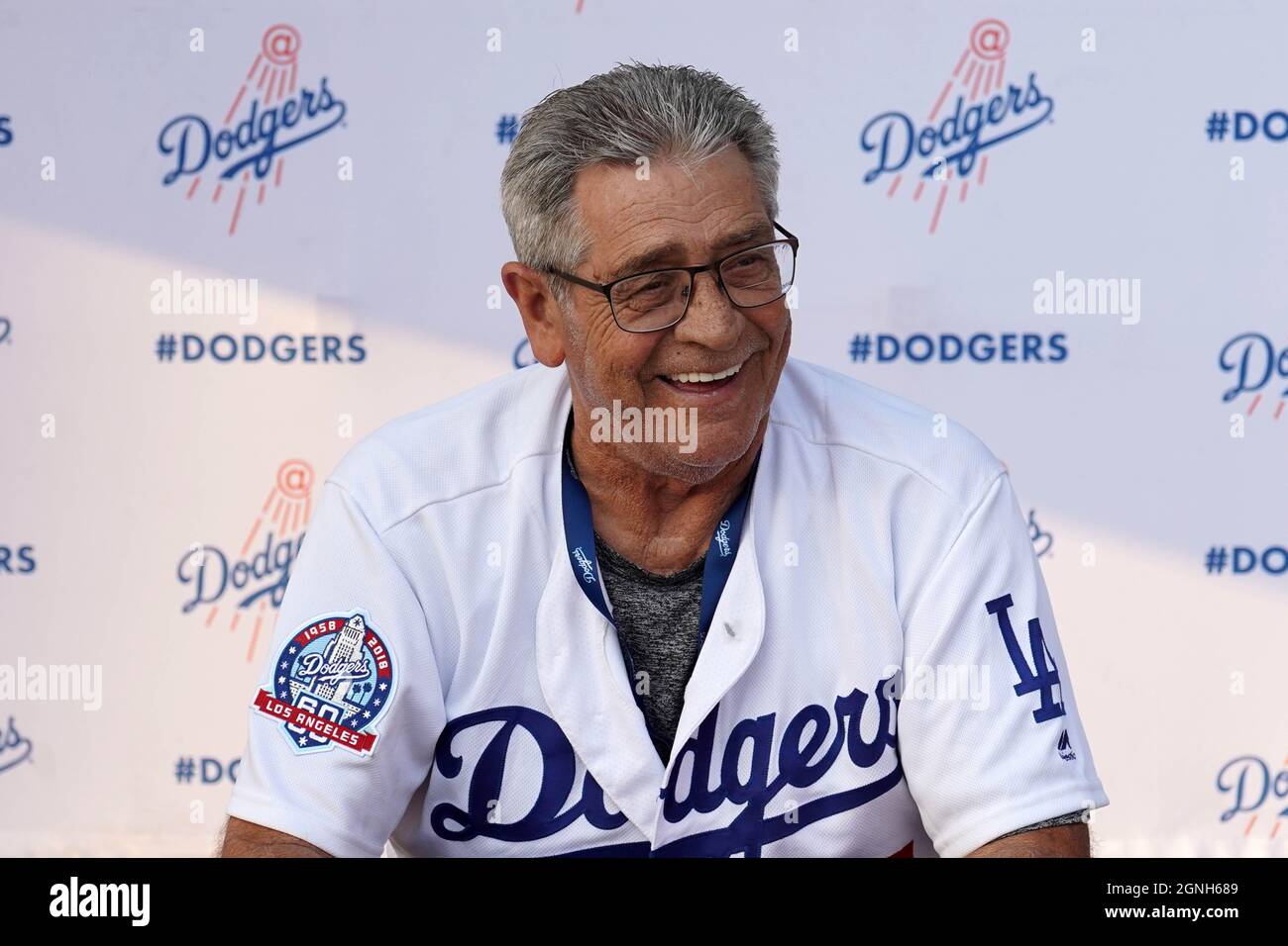 Former Los Angeles Dodgers catcher Steve Yeager poses during a MLB game ...