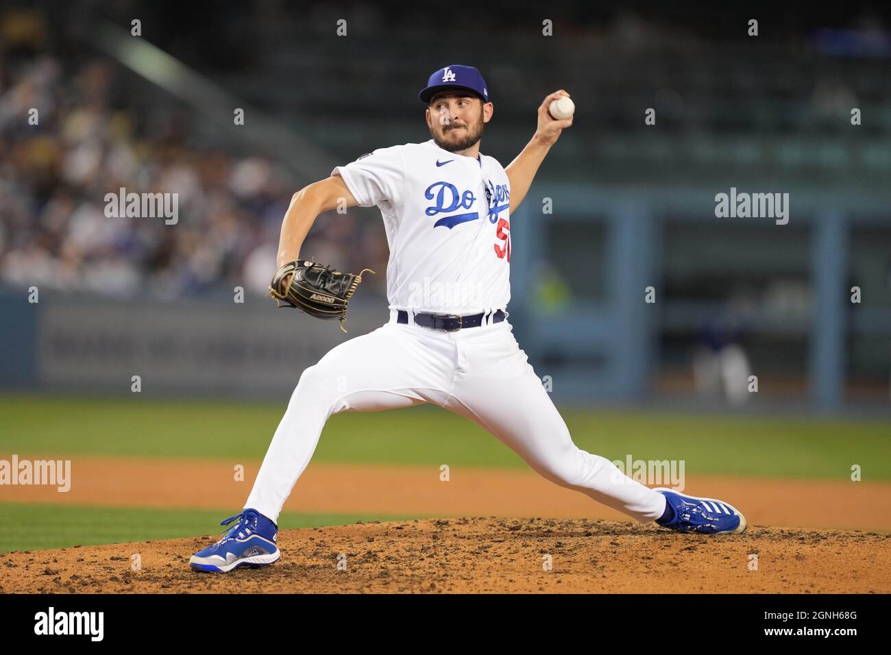 Los Angeles Dodgers relief pitcher Alex Vesia (51) delviersa pitch ...