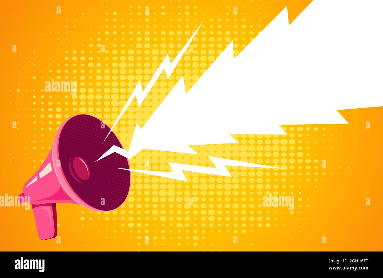 Vector vintage poster with retro pink megaphone on yellow background ...