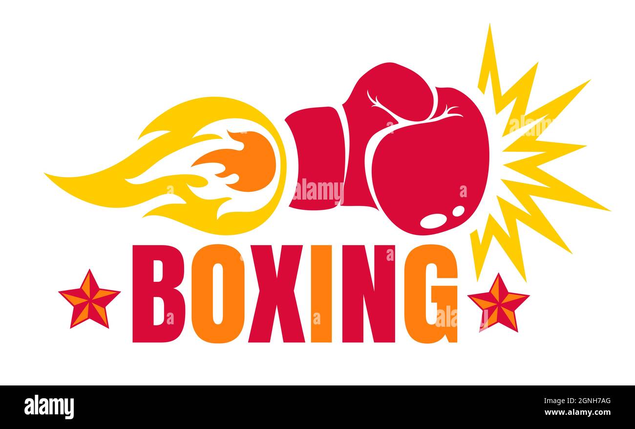 Vector vintage logo for a boxing with glove and fire. Boxing glove with ...
