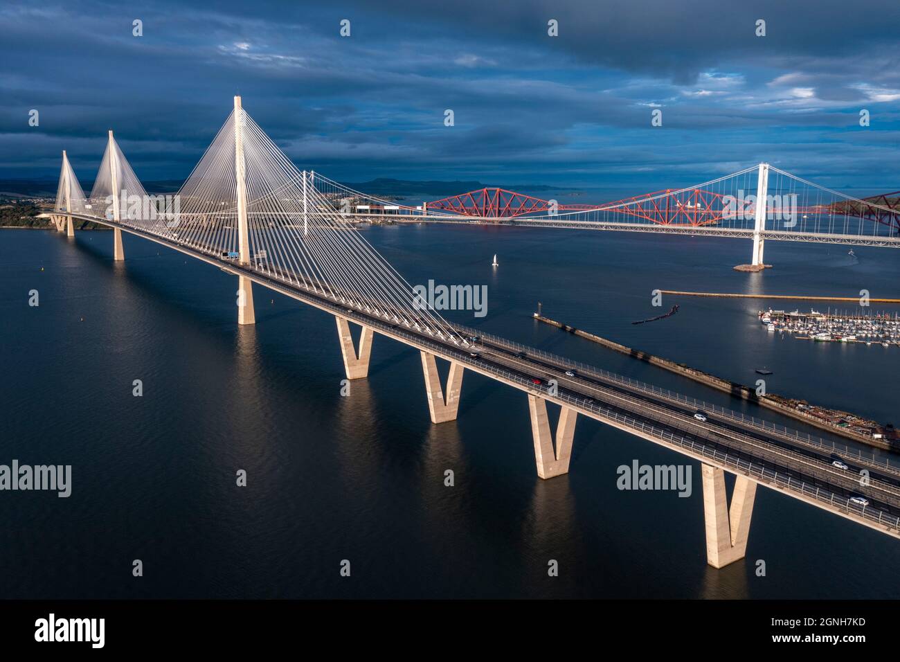 Aerial view of all three forth bridges hi-res stock photography and ...