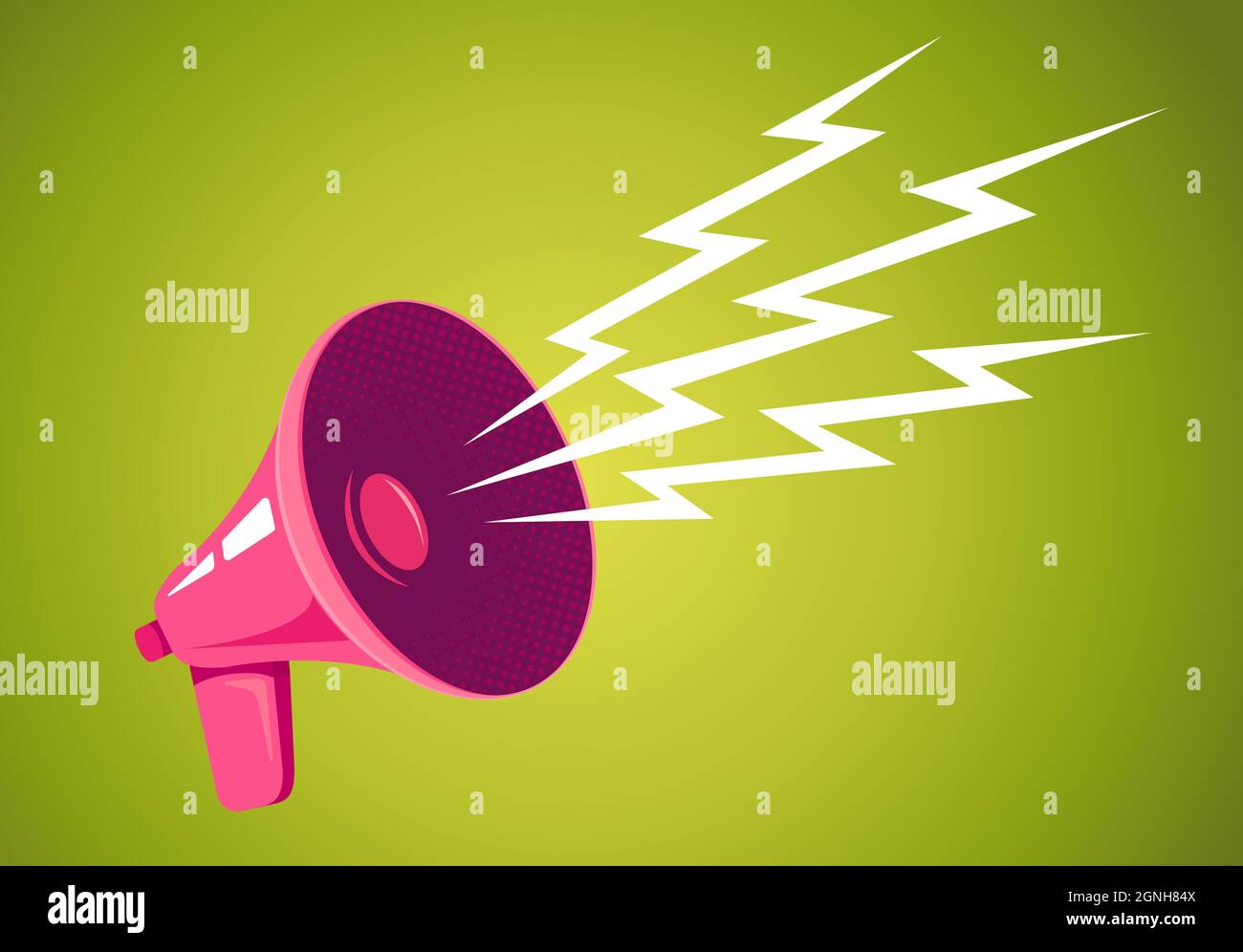 Vector vintage poster with retro pink megaphone on green background ...