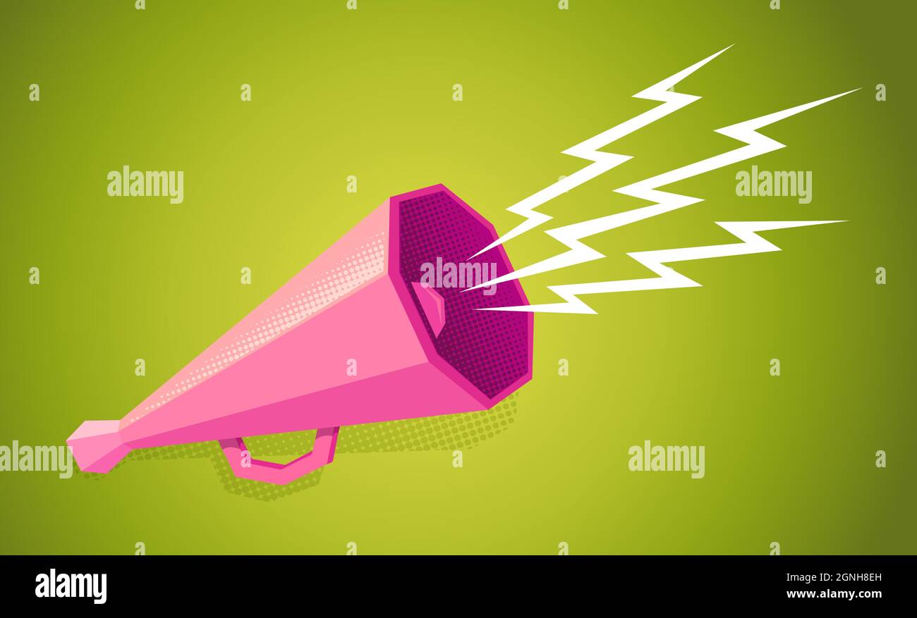 Vector vintage poster with retro pink megaphone on green background ...