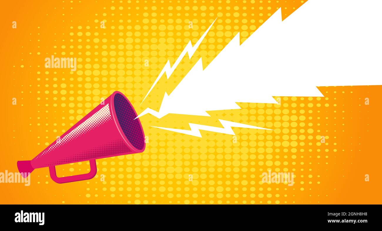 Vector vintage poster with retro pink megaphone on yellow background ...