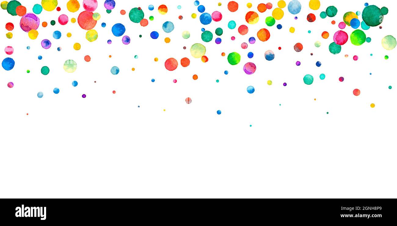Watercolor confetti on white background. Alive rainbow colored dots ...