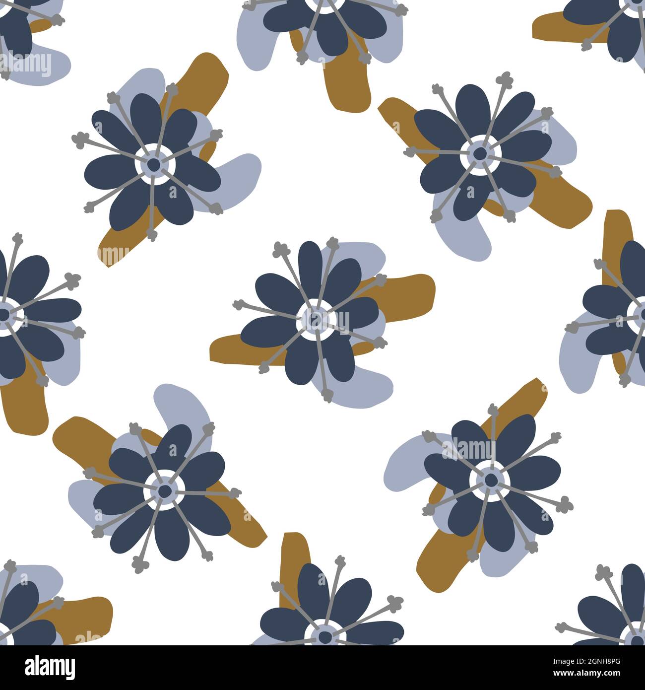 Masculine drawn doodle flower motif seamless pattern. Classic retro ...