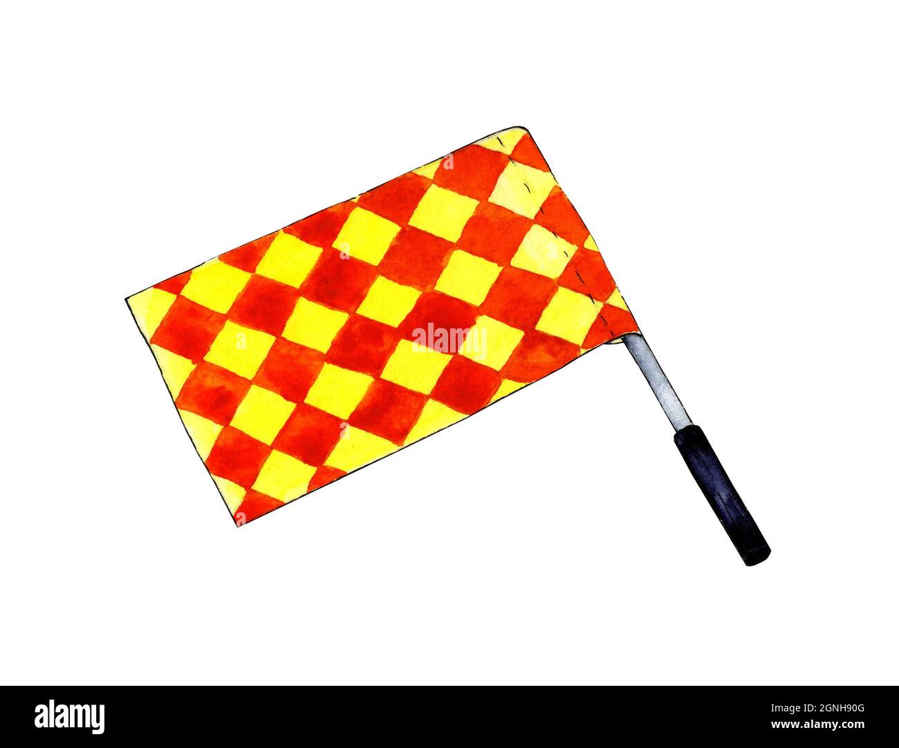 Watercolor illustration of a judge's flag. Line judge flag soccer. The ...