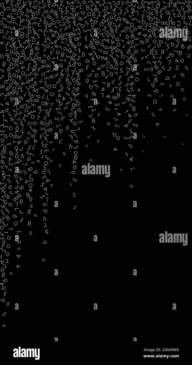 Falling numbers, big data concept. Binary white disorderly flying ...