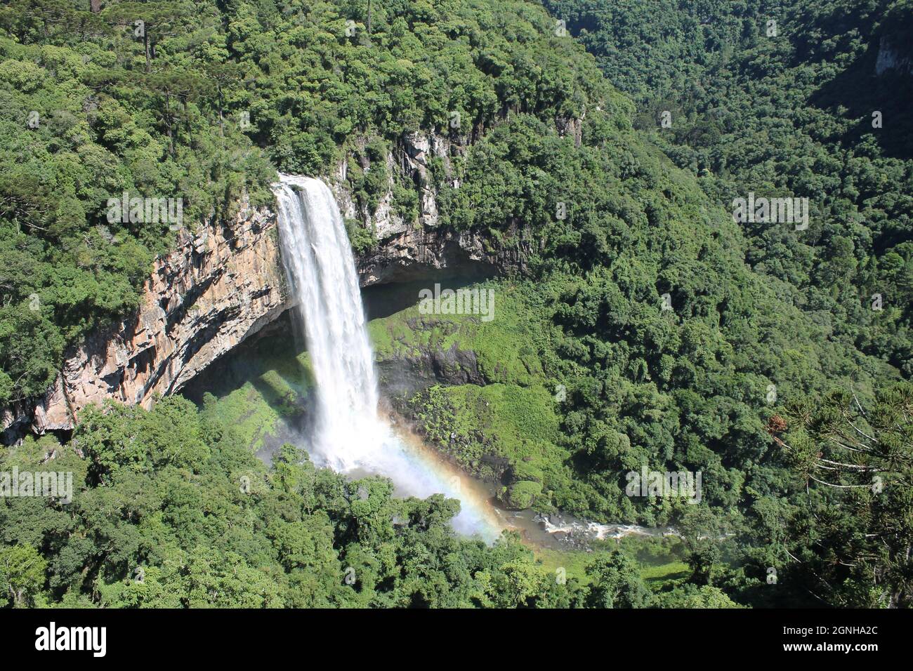 Gorgeous aerial view of the Caracol Falls surrounded by lush green ...