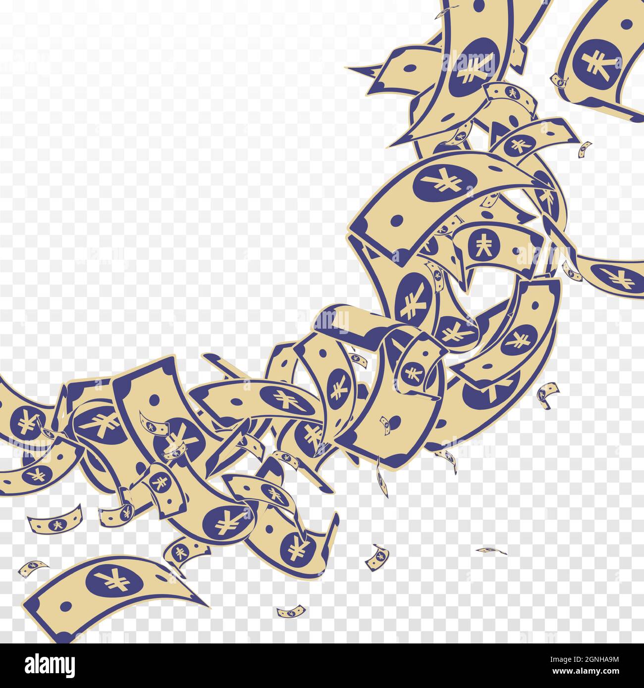 Chinese yuan notes falling. Messy CNY bills on transparent background ...