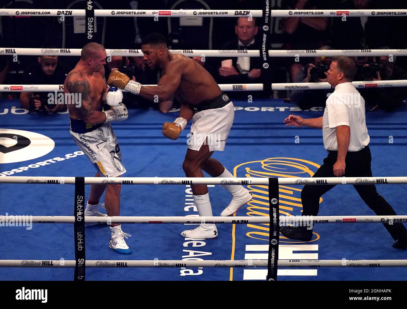 Anthony Joshua appears to react to a punch from Oleksandr Usyk in the ...