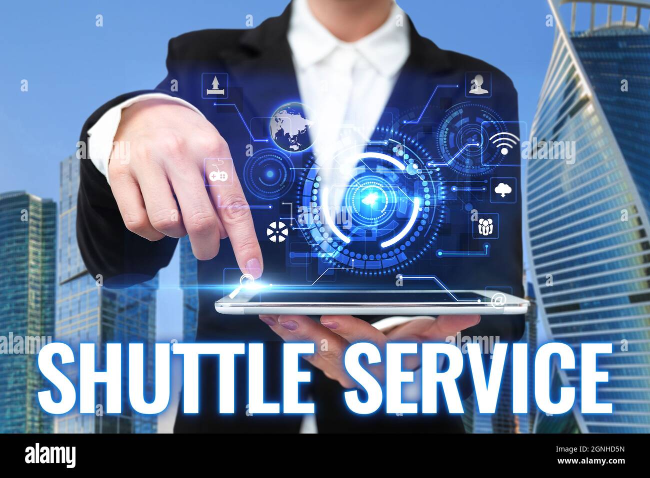 Text sign showing Shuttle Service. Business overview vehicles like ...
