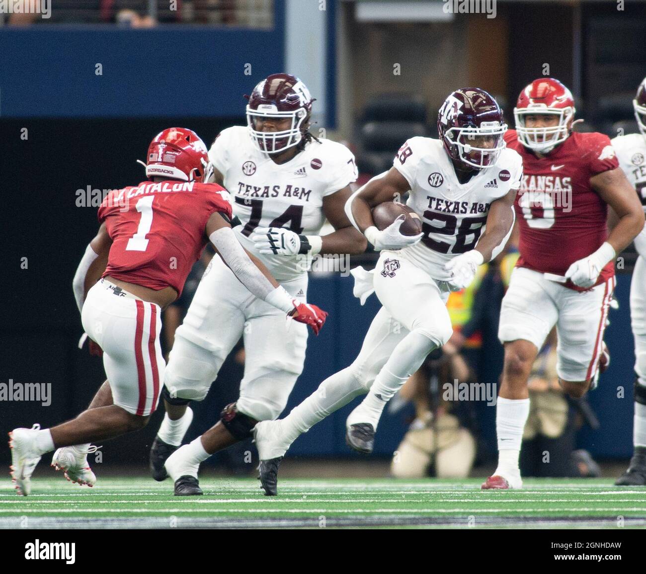 Arlington, Texas, USA. 25th Sep, 2021. Texas A&M player #28 ''ISAIAH ...