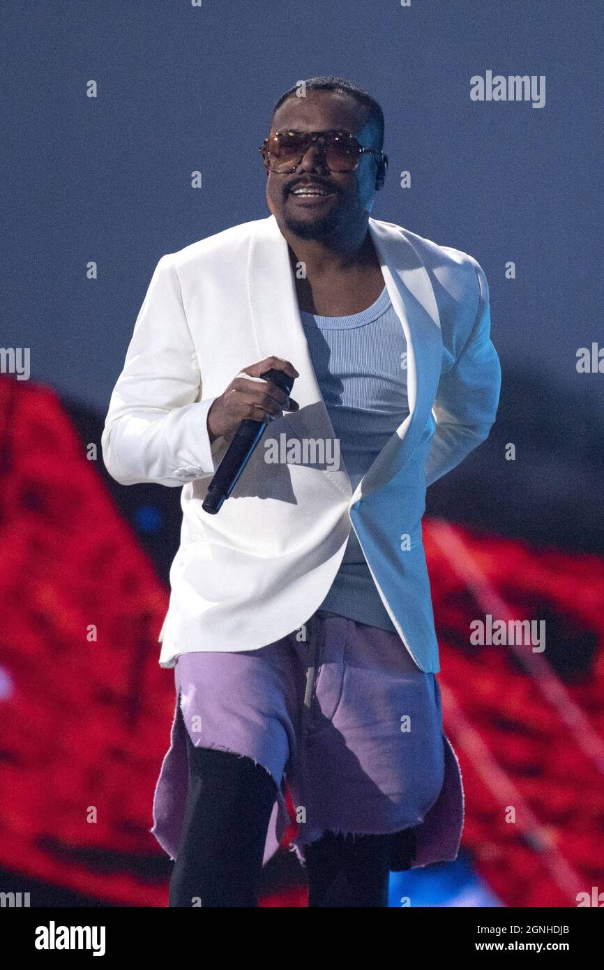 Apl.de.ap singer of The Black-Eyed Peas performing on stage during the ...