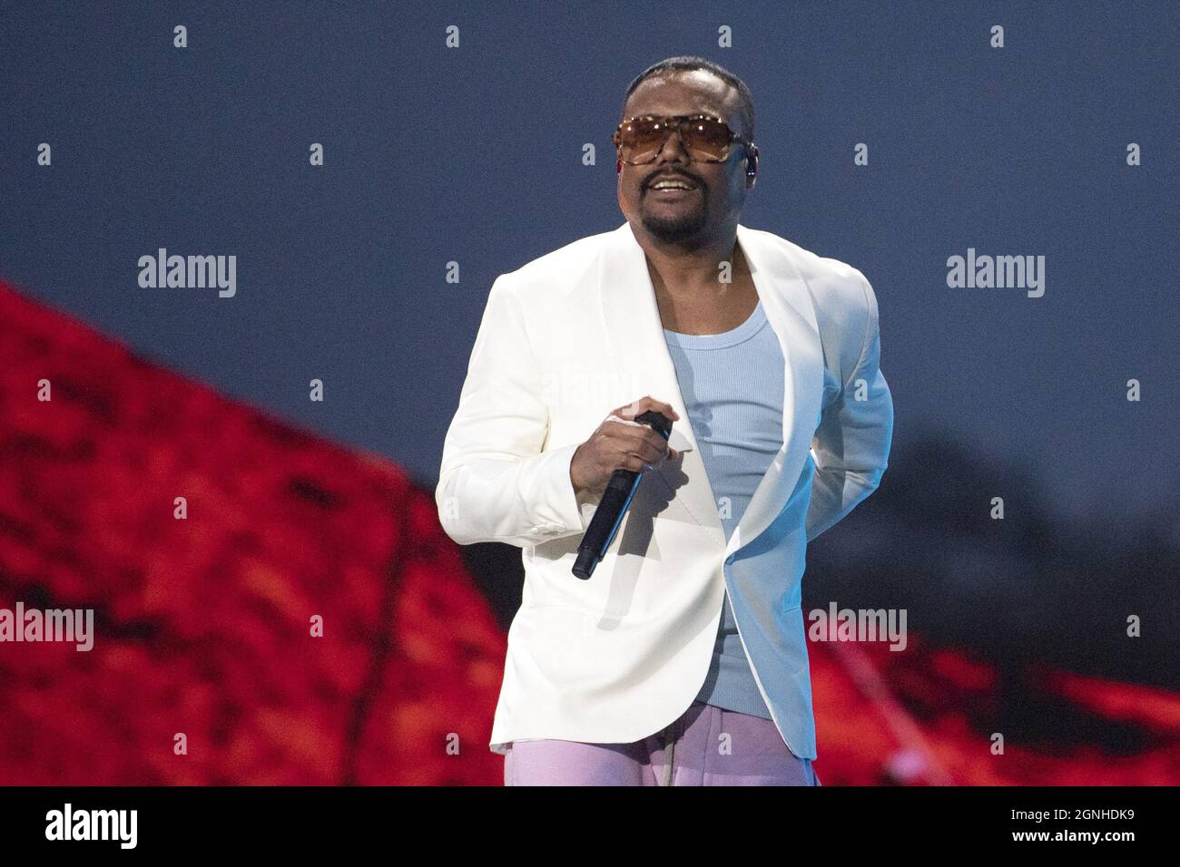 Apl.de.ap singer of The Black-Eyed Peas performing on stage during the ...