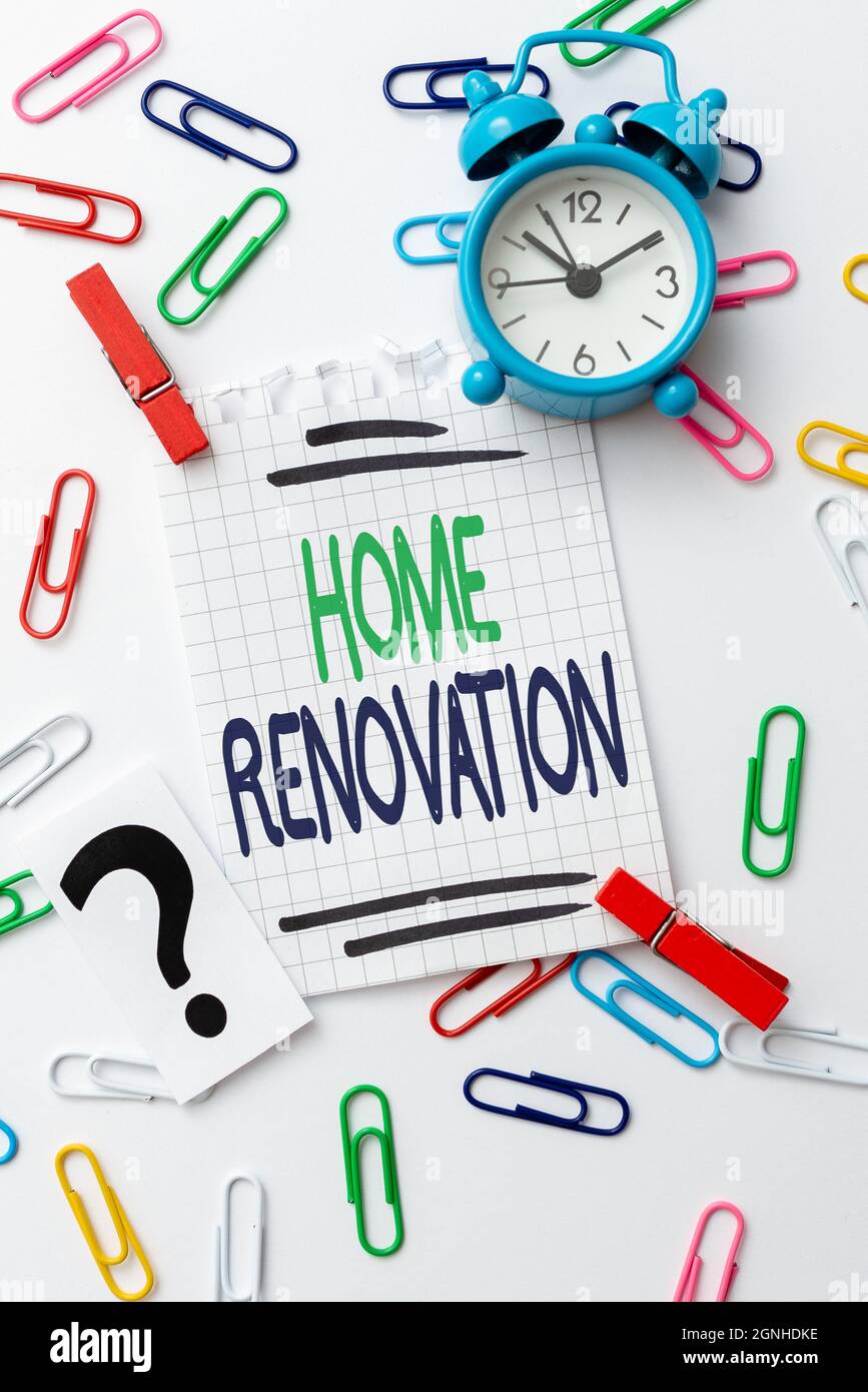 Hand writing sign Home Renovation. Concept meaning process of ...