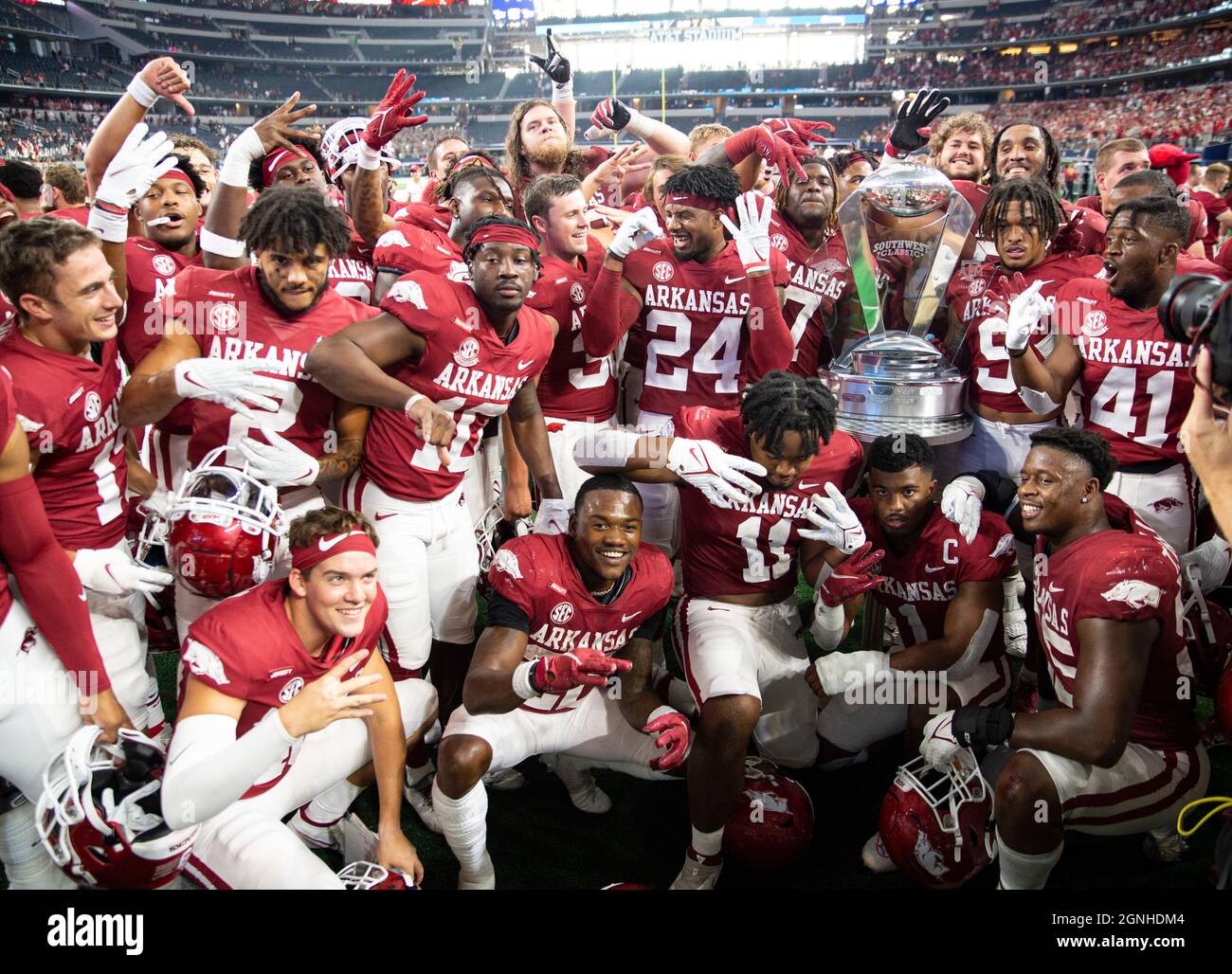 Arlington, Texas, USA. 25th Sep, 2021. Arkansas celebrating the ...