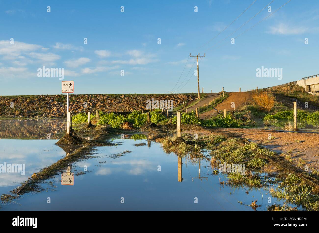 Whirokino Floodway Cycle and walk track under water fater the floodway ...